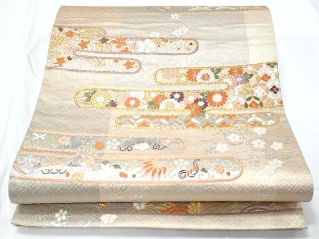 平和屋着物◎六通柄袋帯 唐織 エ霞花文 金銀糸 正絹 逸品 CAAY6000fb