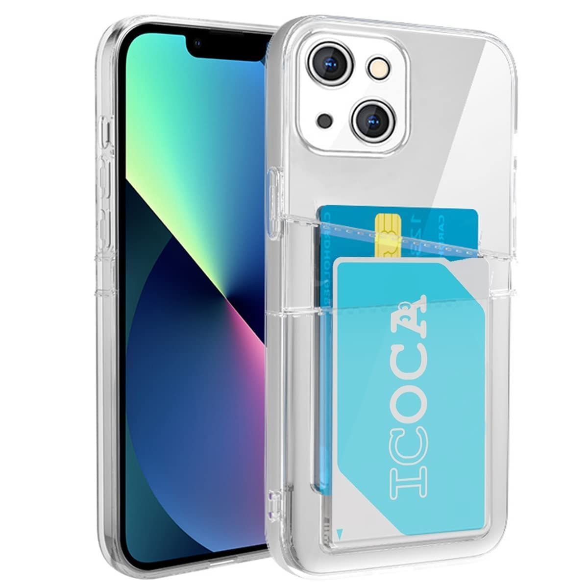 適用 iPhone 13 クリア ケース 透明 ストラップ 同梱 アイフォン 13 カードケース 背面収納 2枚 iphone13 スマホケース iphone13 カバー iphone13 ...