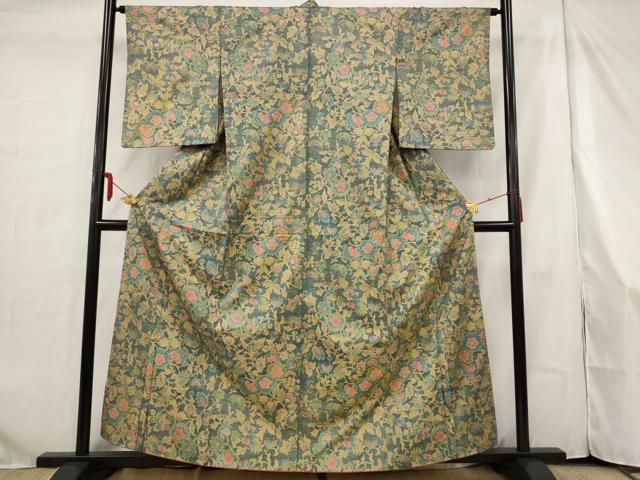 平和屋着物□上質な紬 更紗花文 黒地 正絹 逸品 CAAV8337xe