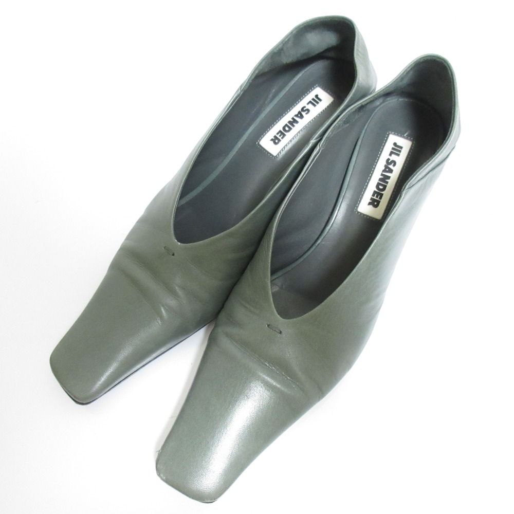 良品 23SS JIL SANDER ジルサンダー TRIPON レザー スクエアトゥ パンプス サイズ37 約24cm グレー系 UNIFORM GREY レディース 古着 中古 USED ...