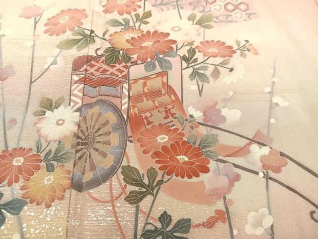 平和屋着物○訪問着 友禅 御所車花文 金彩 正絹 逸品 AAAU4269np