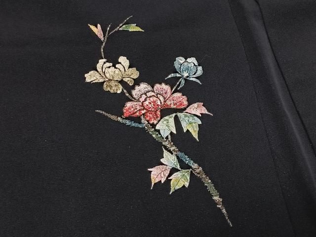 平和屋着物＃羽織　総刺繍　枝花文　黒地　正絹　逸品　CAAT5929id 平和屋着物＃羽織 総刺繍 枝花文 黒地 正絹 逸品 CAAT5929id