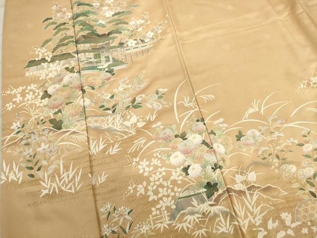 平和屋着物 上質な小紋 型染め 流水枝花文 正絹 逸品 CAAJ4197ev(仕立て