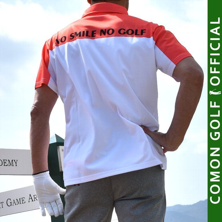 新品【COMONGOLF/コモンゴルフ】ネオンカラー切替吸水速乾ドライ半袖ゴルフポロシャツ/ホワイト×ピンク(CG-SP409S)ゴルフウェア トップス 春夏 ハーフZIP 吸汗 ストレッチ ...