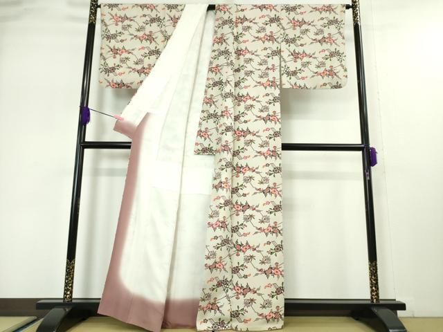 平和屋本店□極上 摺型友禅 京都 多ち花 小紋 枝花文 鬼しぼ縮緬 逸品