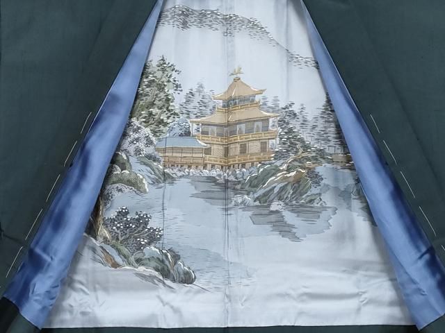 平和屋本店□極上 男性 キングサイズ 紬 アンサンブル 藍海松茶色