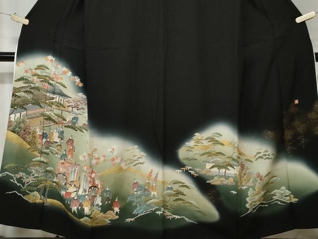 平和屋着物□豪華黒留袖 作家物 風景花文 暈し染め 金彩