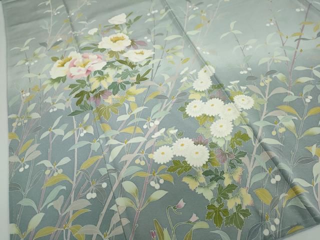 平和屋着物○訪問着 友禅 草花文 暈し染め 正絹 逸品 未使用