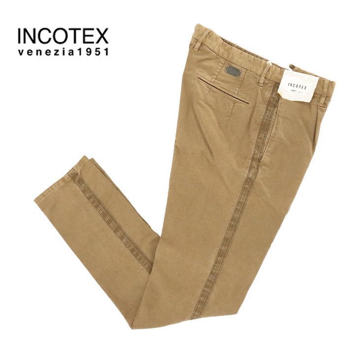 65％オフ 新品 正規品 インコテックス INCOTEX パンツ 33 ブラウンベージュ メンズ Lサイズ サイドライン サイドポケット TRICO CHINO コットン ストレッチ ...