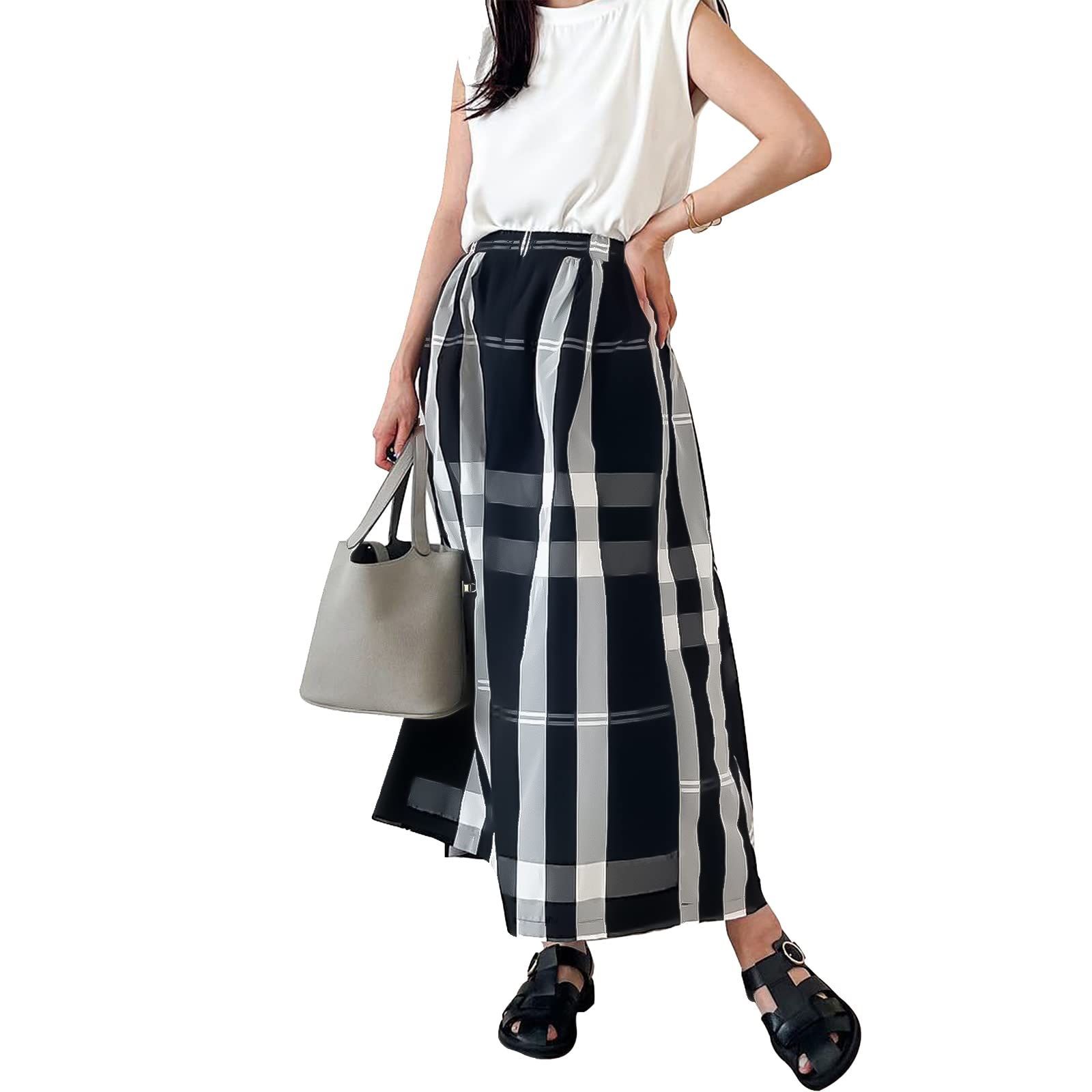 特価商品MEME XTRA メメエクストラ スカート レディース チェック ロングチェックスカート 秋 冬 ギンガムチェック ロングスカート フレアスカート 大きいサイズ ウエストゴム マキシ ...