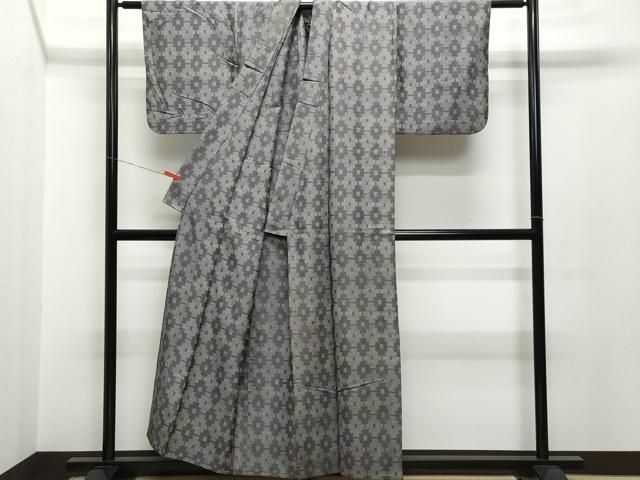 平和屋着物▽お召 単衣 縞 正絹 逸品 AAAV2845fy