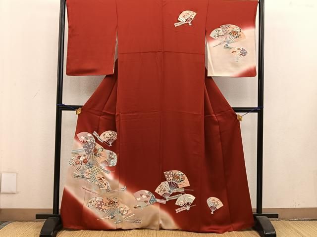 平和屋着物▽上質な色無地 単衣 赤白橡色 正絹 逸品