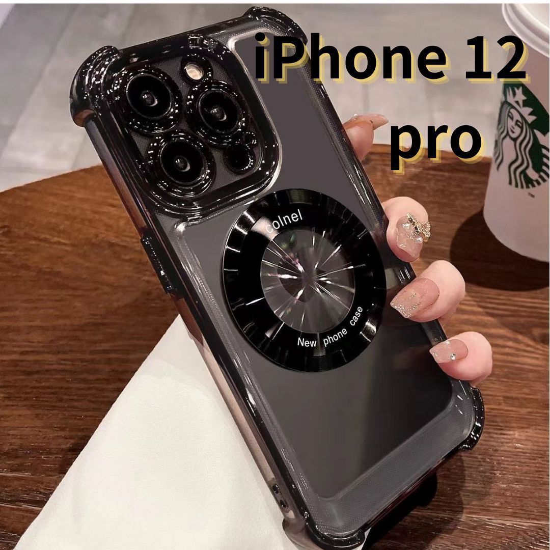 【SHOPS MON】iPhone12 pro スマホケース 黒 クリア ワイアレス充電 耐衝撃 レンズ保護 軽量 透明 おしゃれ シンプル E023 - メルカリ