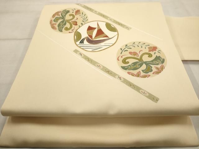 平和屋着物○塩瀬 九寸名古屋帯 作家物 手描き カトレア 金彩 正絹 逸品