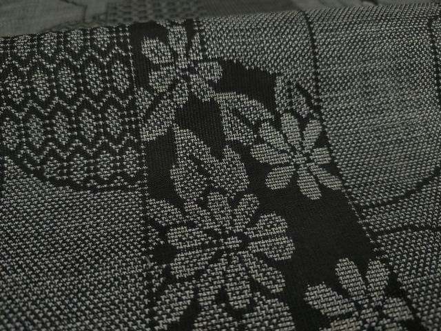 平和屋着物○本場大島紬 カタス9マルキ 風景文 黒地 正絹 逸品 AAAZ5000ck