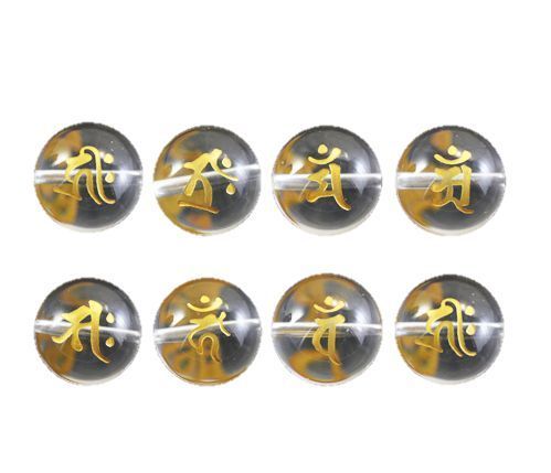 天然石 金彫り水晶守護梵字 粒売り 約16mm 個 サク 〔I6-123 天然石 金彫り水晶守護梵字 粒売り 約16mm 個 サク 〔I6-123