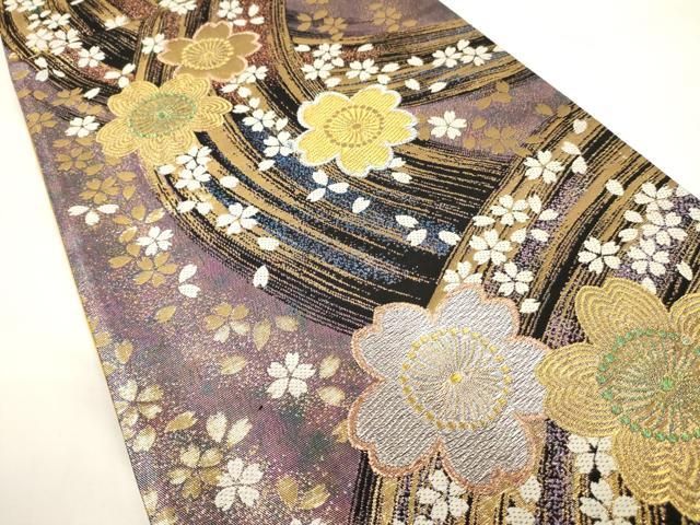 平和屋着物◎六通柄袋帯 霞文 銀糸 正絹 逸品 未使用 CAAS8865ha