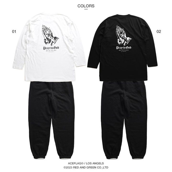ACE FLAG 上下セット 長袖 メンズ 白/黒 大きいサイズ エースフラッグ セットアップ ロンT 上下 聖母 マリア 聖母マリア プレイングハンズ ローライダー チカーノ 祈る手 b系 ヒップホップ ファッション ストリート系 ハイ 新作 AF-SE-LT-098 ACE FLAG 上下セット 長袖 メンズ 白/黒 大きいサイズ エースフラッグ