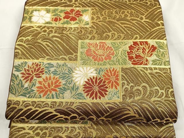 平和屋着物○西陣 川島織物 六通柄 本袋帯 唐織 立波花文 金糸 正絹