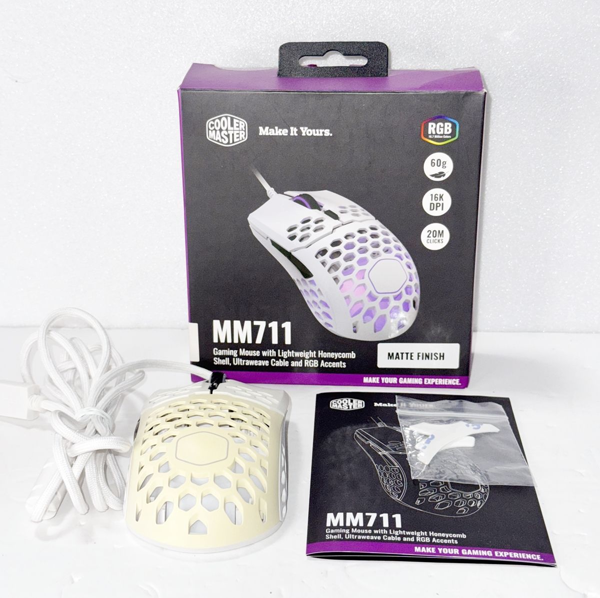【HY】【中古】【美品】Cooler Master MasterMouse MM711 White ゲーミングマウス 超軽量 ハニカムシェル ...