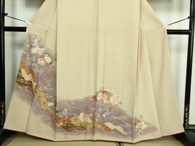 平和屋着物○訪問着 絞り 流水風景花文 暈し染め 金彩 正絹