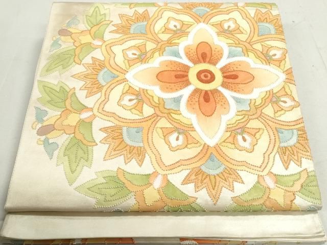 平和屋着物◎中国三大刺繍 相良刺繍 太鼓柄袋帯 更紗花文 正絹 逸品