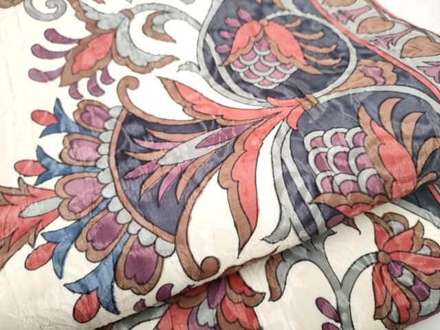 平和屋着物○博多織 鵬翔 全通柄袋帯 ふくれ織 更紗花唐草