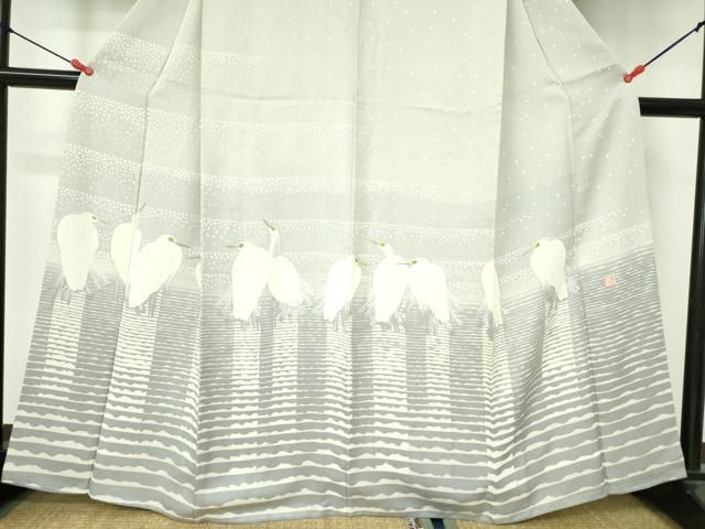 平和屋着物○東京友禅 菅有鬼一 訪問着 白鷺 小田急百貨店扱い 正絹