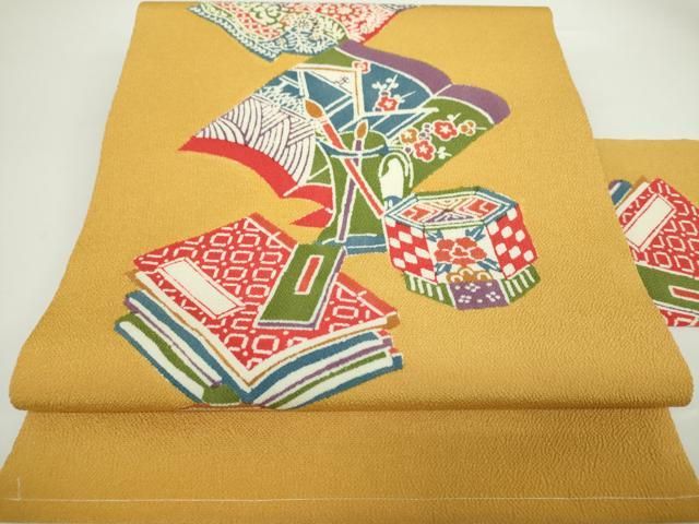 平和屋着物○九寸名古屋帯 型染 冊子花文 鬼しぼ縮緬 正絹 逸品 未使用