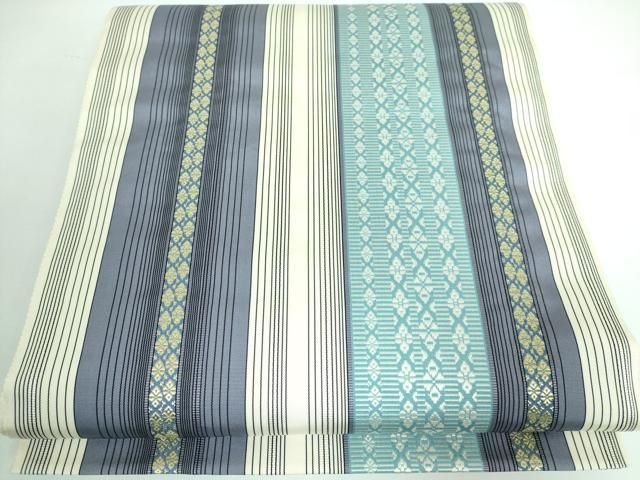 平和屋本店□極上 博多織人 黒木織物 本場筑前博多帯 両面 全通柄袋帯