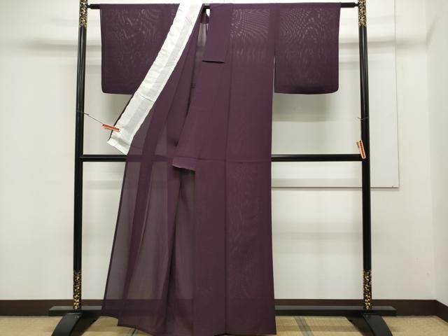 平和屋着物＊夏物　色無地　絽　舞葉紋紗　暗紅色　正絹　逸品　CABB1716ou 平和屋着物＊夏物 色無地 絽 流水舞葉紋紗 似せ紫色 正絹