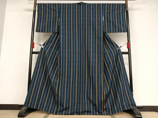 平和屋着物○お召 縞 正絹 逸品 未使用 AAAX0183np