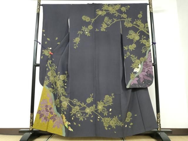 平和屋着物●豪華振袖　駒刺繍　枝垂れ草花文　暈し染め　正絹　逸品　DAAW5285ud 平和屋着物○豪華振袖 駒刺繍 枝桜文 金彩 正絹 逸品 DAAW5926ud