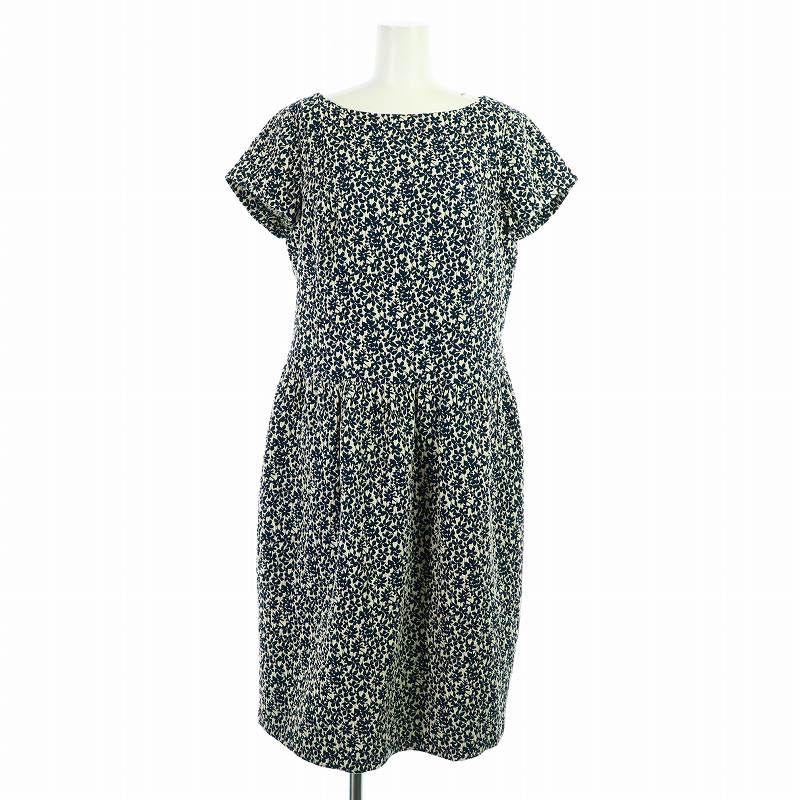 ダーマコレクション dama collection ワンピース フレア ミモレ ロング 半袖 花柄 13AR L 紺 ネイビー 白 ホワイト /KU - メルカリ