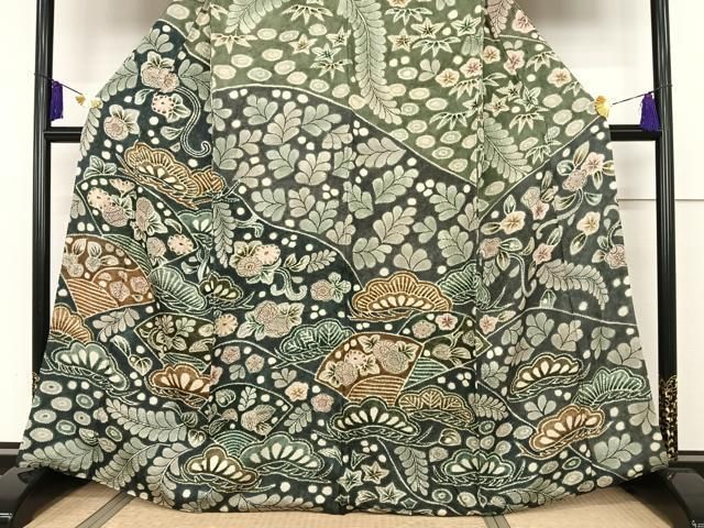 平和屋着物○訪問着 辻が花 絞り 金通し地 正絹 逸品 AAAQ0657np