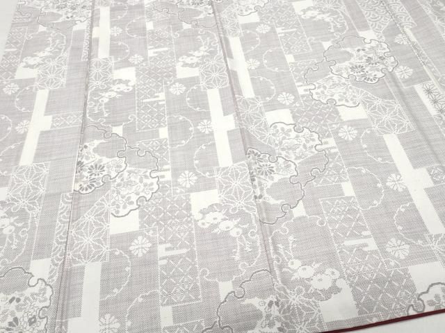 平和屋着物○本場大島紬 白大島 9マルキ 雪輪草花文 正絹 逸品