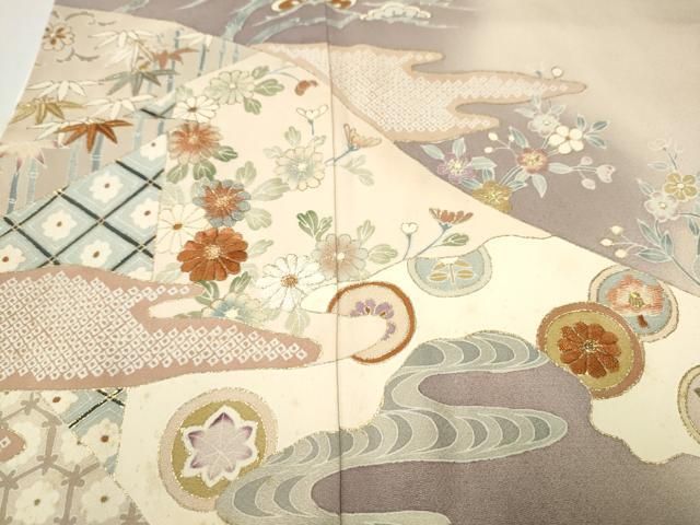 平和屋着物□訪問着 流水花車文 暈し染め 金彩 正絹 逸品 未