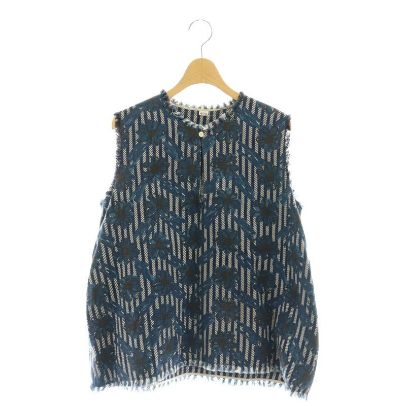 フォーティーファイブアールピーエム 45R 45rpm ノースリーブ カットソー フラワー 花柄 フリンジ 3 L 青 ブルー /KO OS - メルカリ