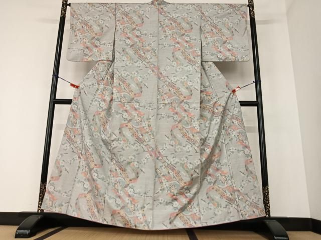 平和屋着物○上質な紬 市松綾織 縞 正絹 逸品 CAAW3169ut