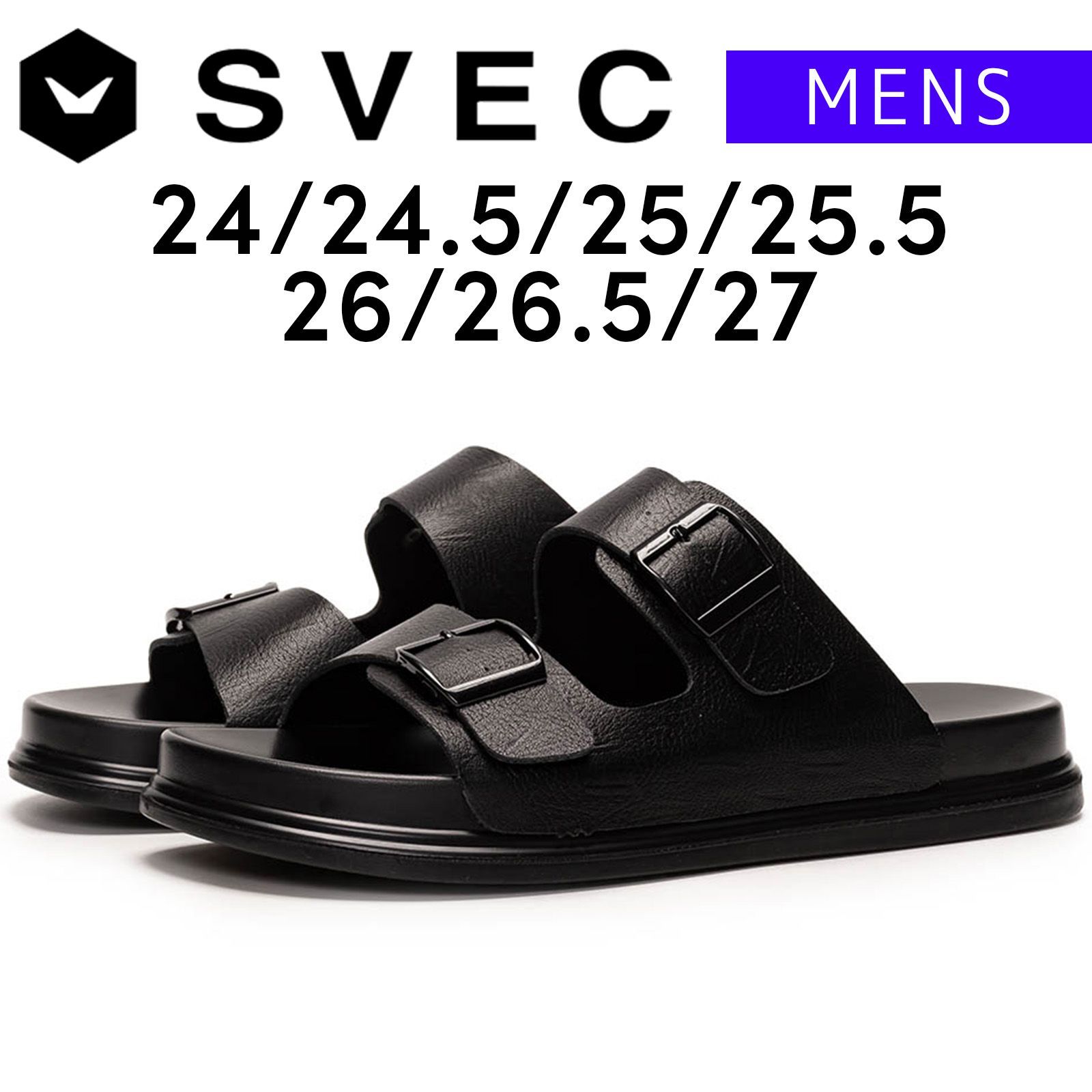【新品】 サンダル メンズ SVEC シュベック 送料無料 ブラック 黒 ダブルベルト フラット おしゃれ 軽量 軽い つっかけ 履きやすい 歩きやすい 靴 シューズ 春夏 春 夏 24 24 ...