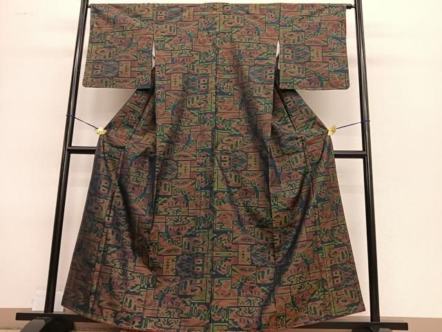 平和屋着物□本場大島紬 色紙風景文 正絹 逸品 未使用 BAAT7201hv