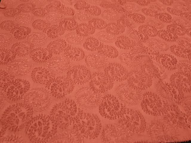 平和屋着物＃道行コート 花唐草地紋 赤丹色 ロング丈 正絹 逸品 CAAT5906id