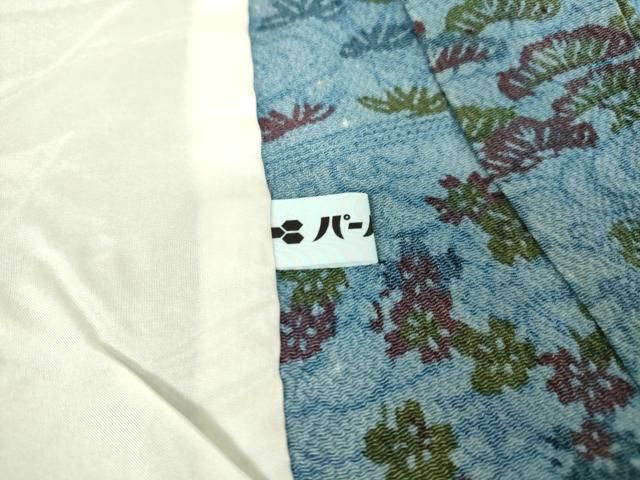 平和屋着物▽上質な小紋 単衣 流水花文 藍 型染め 鬼しぼ縮緬 正絹