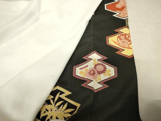 平和屋着物○アンティーク 大正ロマン 黒留袖 駒刺繍 吉祥花車文 金彩 正絹
