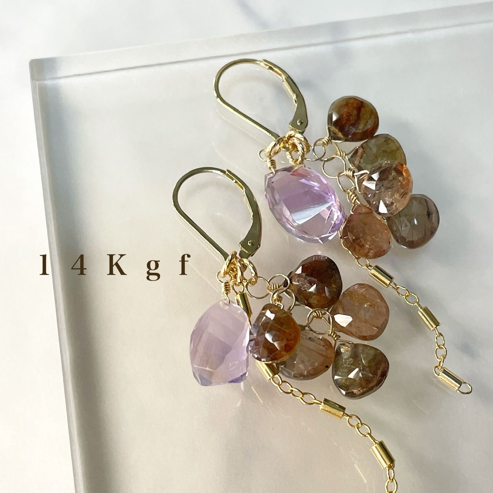 14kgf／K14gf アメジスト×アンダリュサイト フレンチフックピアス - M A L U P I N／マルパン - メルカリ