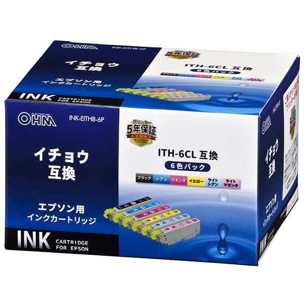 オーム電機 01-4307 エプソン イチョウ ITH－6CL互換インク 6色パック INK－EITHB－6P 014307 エプソン互換 ...