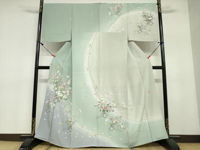 平和屋着物○訪問着 友禅 作家物 花車文 暈し染め 正絹 逸品