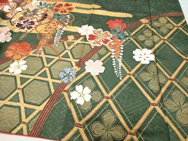 平和屋着物○豪華振袖 総刺繍 枝梅 黒地 金銀糸 正絹 逸品 AAAT2276ck