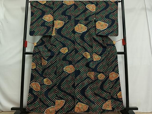 平和屋着物▽上質な小紋 単衣 草花文 正絹 逸品 AAAZ1694fy