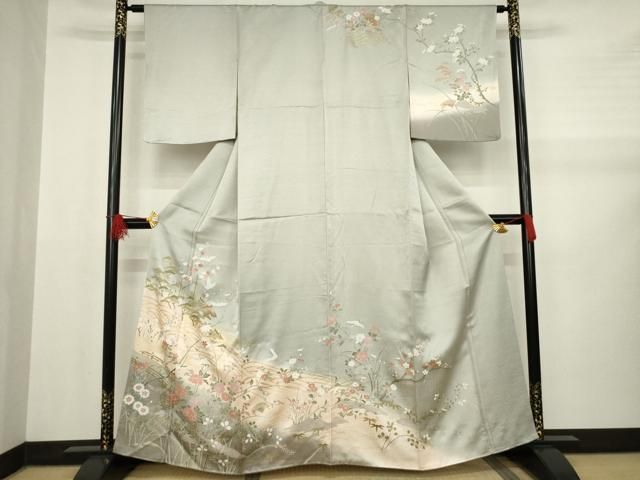 平和屋着物○訪問着 市川團十郎 地紙草花文 たたき染め 金彩 鈴乃屋